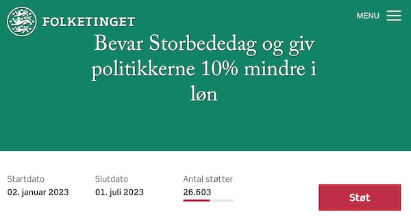 BORGERFORSLAG: BEVAR STORE BEDEDAG OG GIV POLITIKERNE 10% MINDRE I LØN ... BORGERFORSLAG: BEVAR STORE BEDEDAG OG GIV POLITIKERNE 10% MINDRE I LØN ...